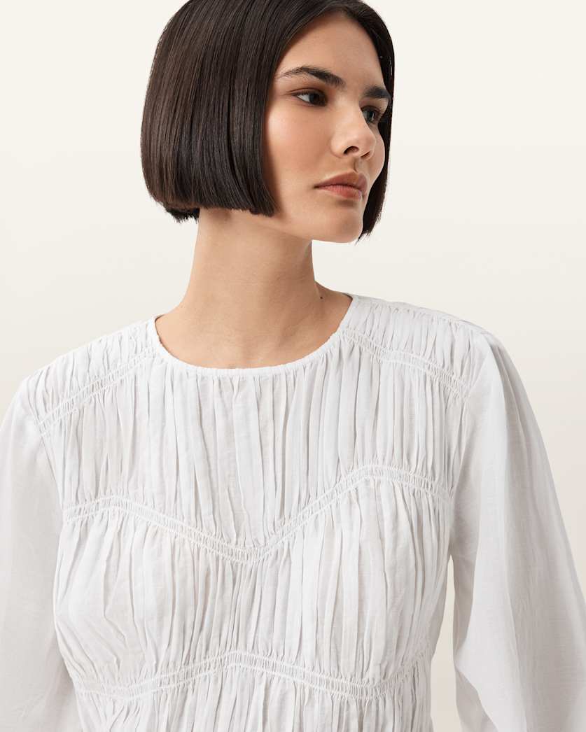 Melani Round Neck Gathered Top ANTIQUE WHITE | ALLSAINTS